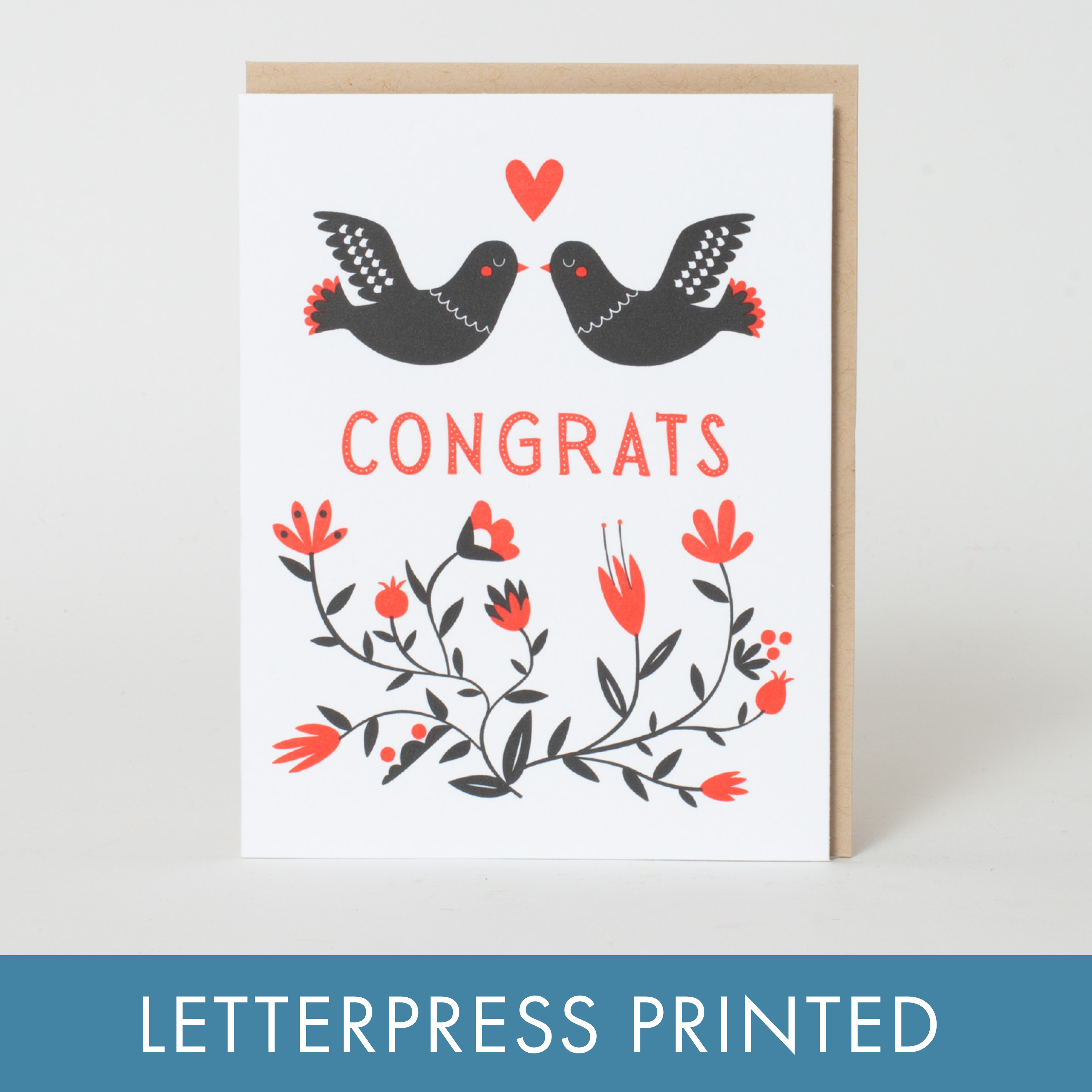 Congrats Doves Letterpress Greeting Card by Fugu Fugu | BIMA Museum Store