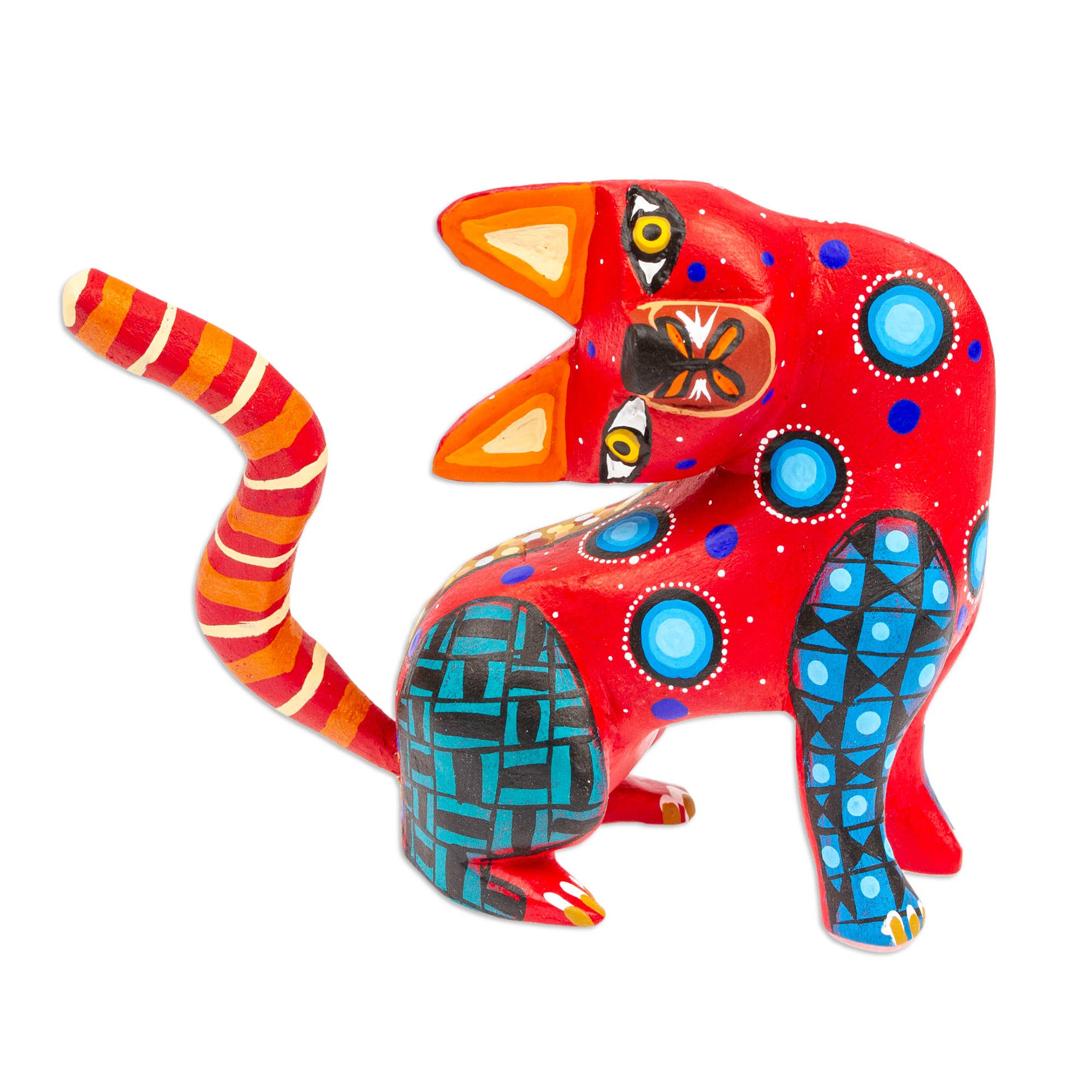 Crimson Feline Questions Handmade Alebrije Figurine | BIMA Museum Store